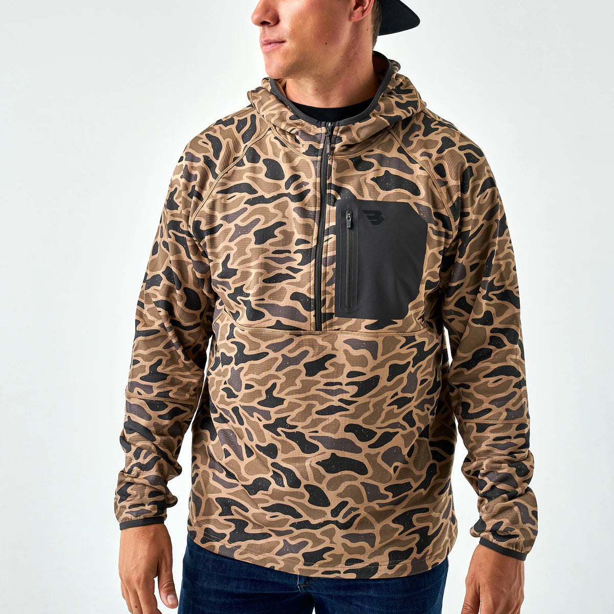 Burlebo Gauge Camo Blaze Tech Quarter Zip Jacket — Barlow Blue
