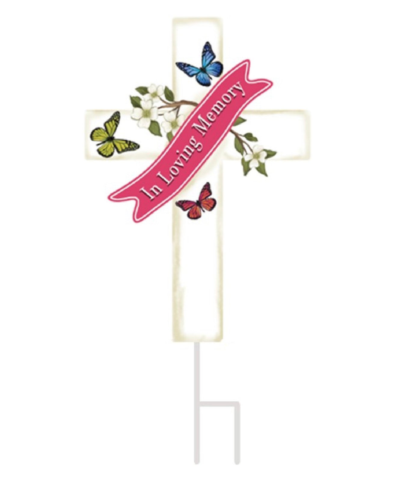 In Loving Memory Cross Stake w/Butterflies 24"x12" — Barlow Blue
