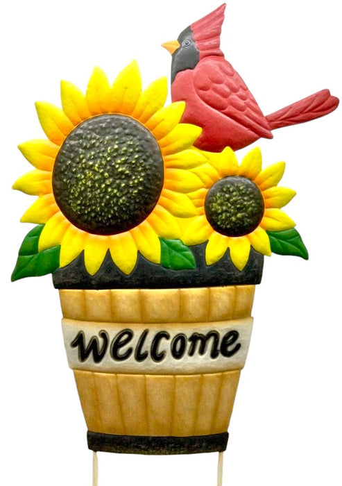 Sunflowers & A Cardinal in a Basket. Metal Yard Art Sign. 36” x 22 ...