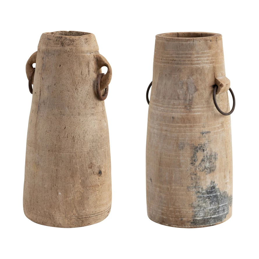 Round Wood Milk Jug (Each One Will Vary) Approximately 5" Round x 10"H ...
