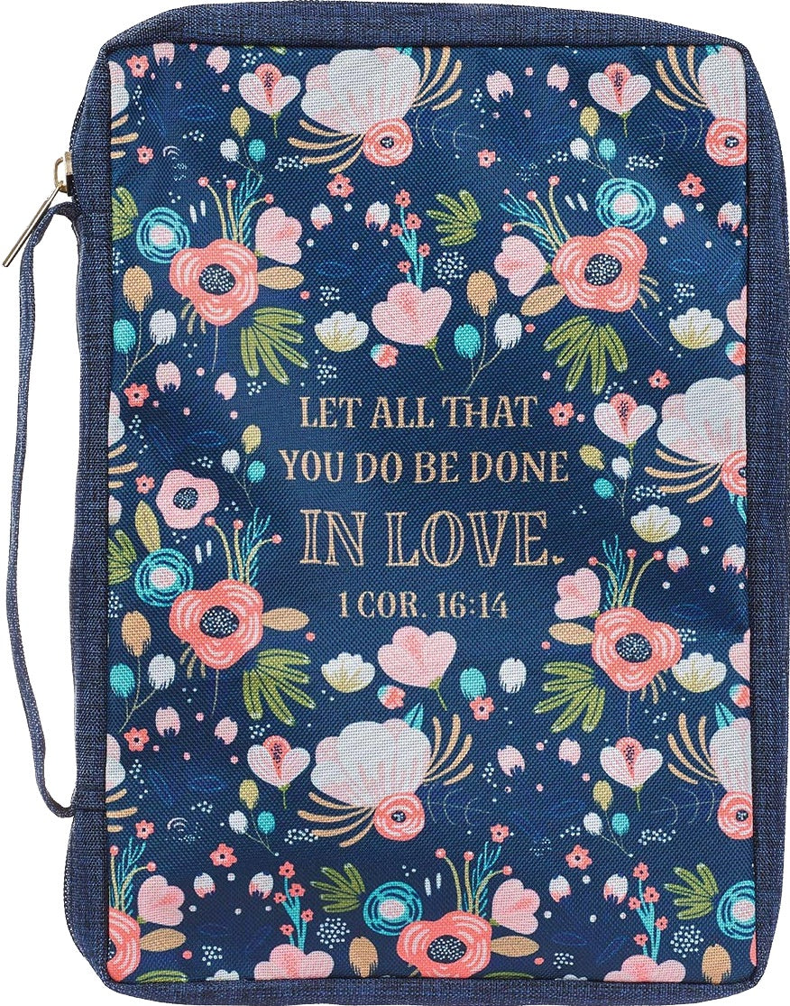 Done in Love Navy Floral Value Bible Cover — Barlow Blue