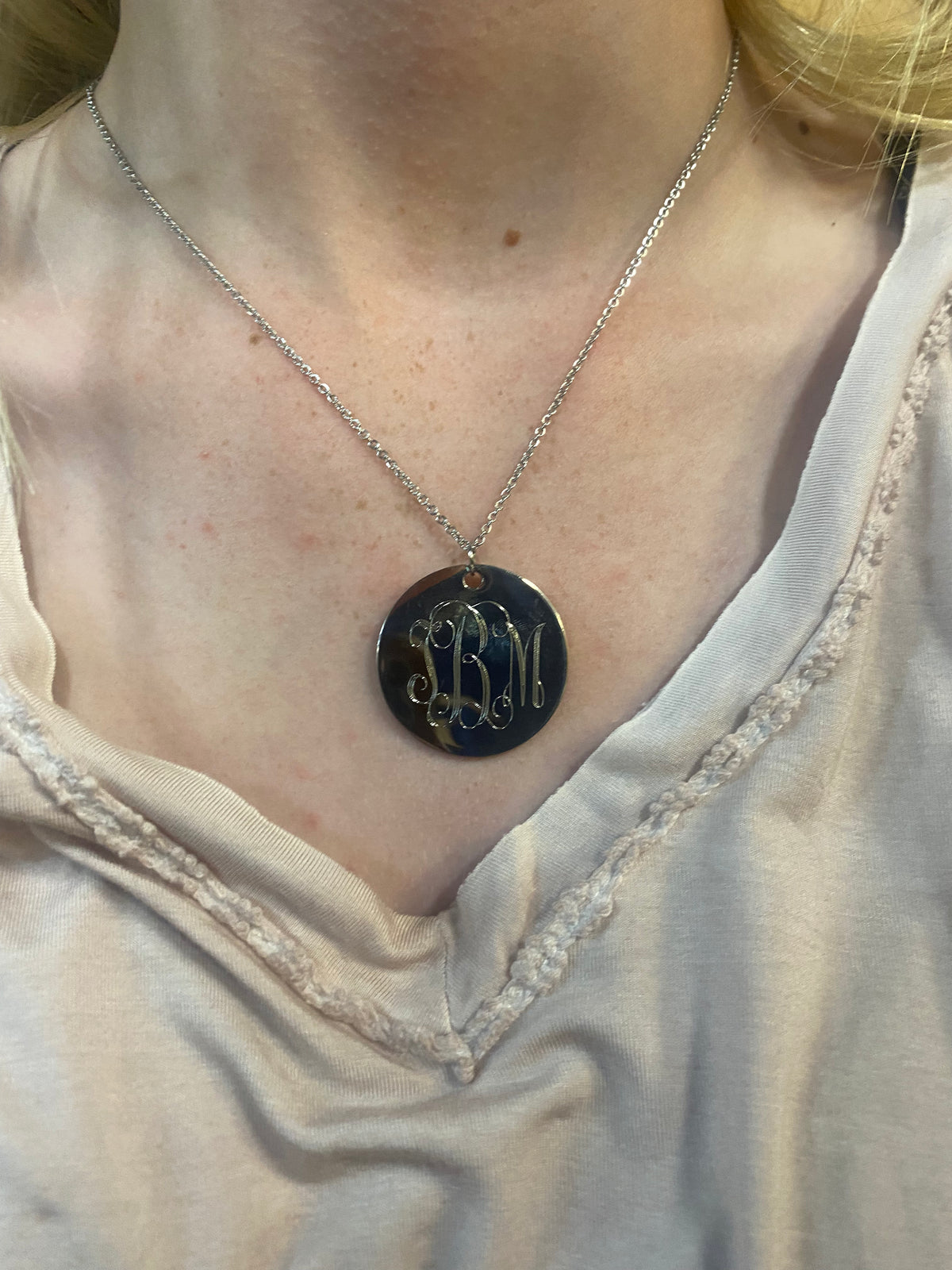 Silver Round Monogram Necklace — Barlow Blue